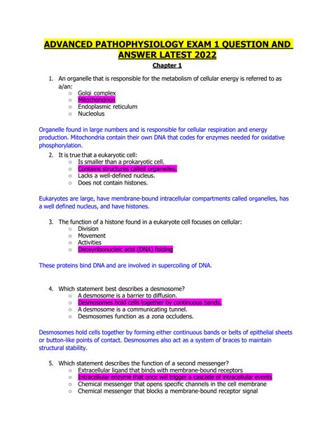 Solution Advanced Pathophysiology Exam 1 Question And Answer Latest