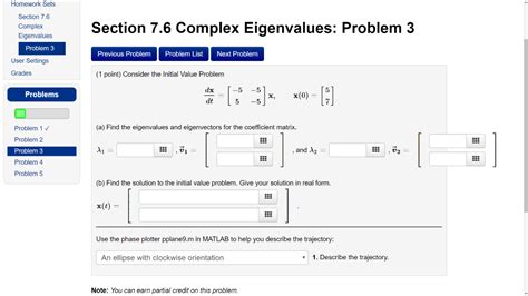 Solved Homework Sets Section 76 Complex Eigenvalues Problem