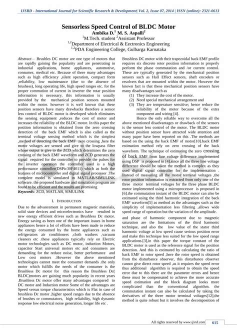 pdf sensorless speed control of bldc motor ijsrd · sensorless speed