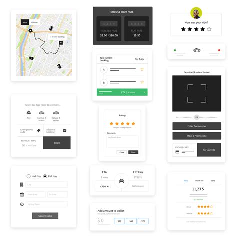 Free Wireframe Template For Cab Booking App