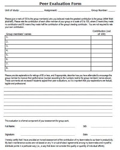 20 Peer Evaluation Form Sample Examples PDF DOC Quick Peer Evaluation Form Hd Get The Most