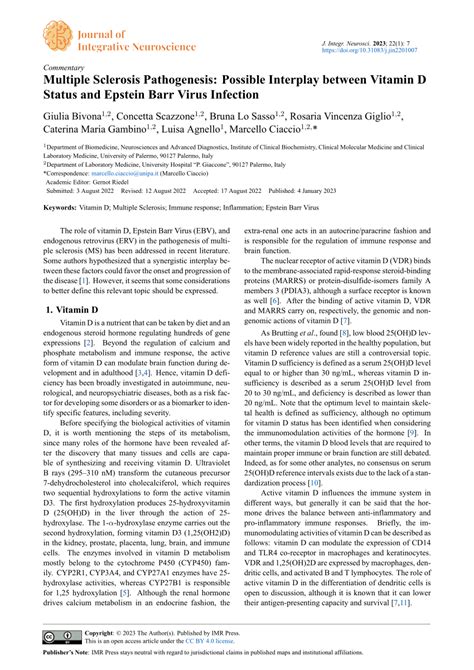 Pdf Multiple Sclerosis Pathogenesis Possible Interplay Between Vitamin D Status And Epstein
