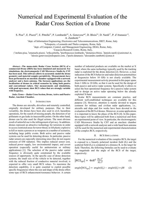 Pdf Numerical And Experimental Evaluation Of The Radar Cross Section Of A Drone