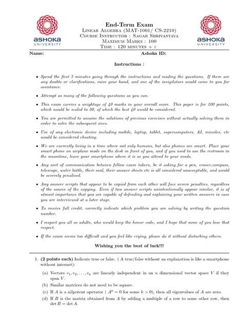 Endterm Spring 2024 1 Pdf Eigenvalues And Eigenvectors Matrix