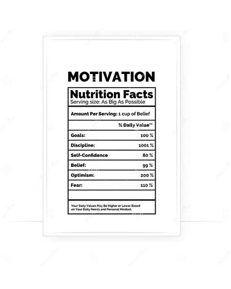 Motivation Nutrition Facts Poster Vector Stock Vector Illustration