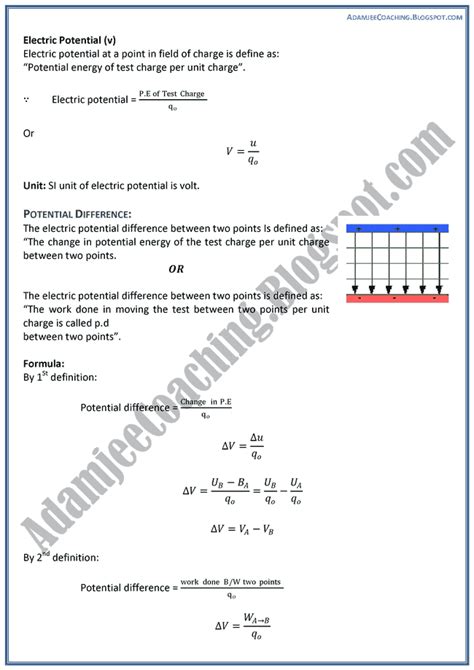 Adamjee Coaching Electrostatics Theory Notes Physics XII