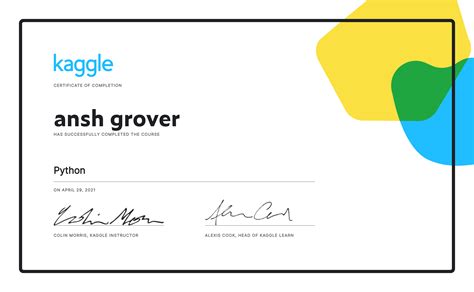Ansh Grover Completed The Python Course On Kaggle