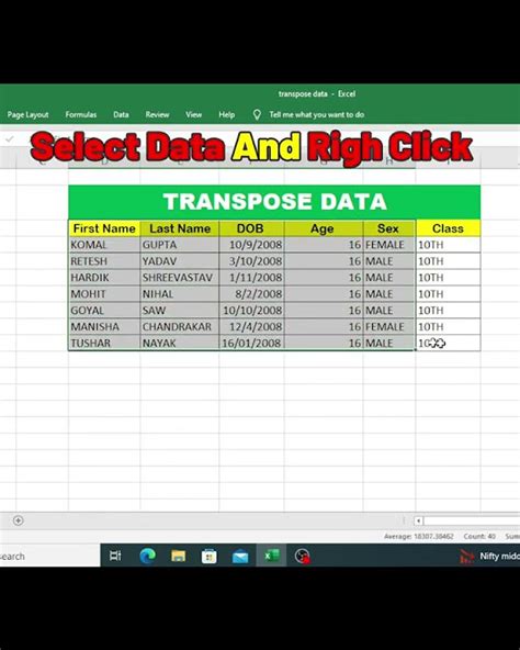 Transpose Data In Excel Shorts In Hindi Excelshorts Exceltipshindi Youtube