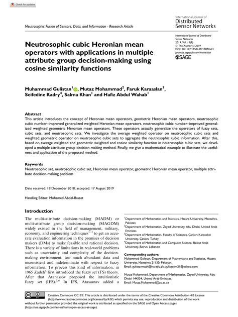Pdf Neutrosophic Cubic Heronian Mean Operators With Applications In