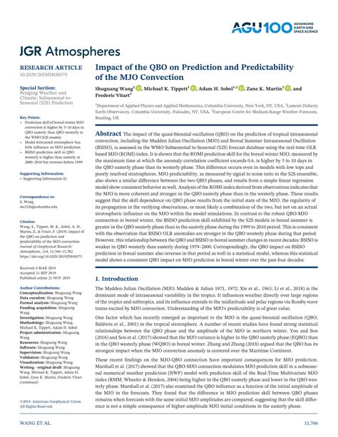 Impact Of The Qbo On Prediction And Predictability Of The Mjo Convection Request Pdf