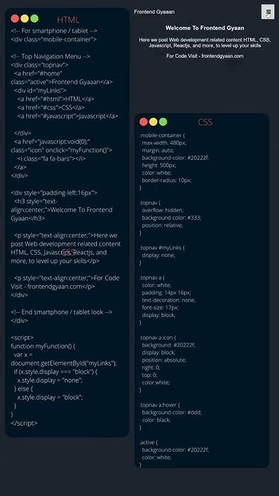 Create A Top Navigation Menu For Smartphones Tablets With Css And Javascript Navbar