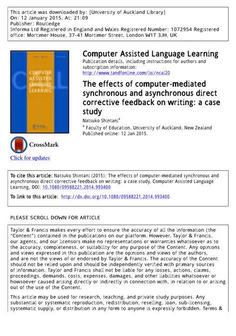 Pdf The Effects Of Computer Mediated Synchronous And Asynchronous Direct Corrective Feedback