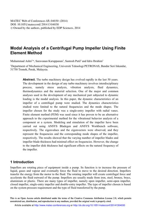 Pdf Modal Analysis Of A Centrifugal Pump Impeller Using Finite