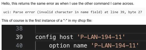 Solved Uci Parse Error Invalid Character In Name Field Network