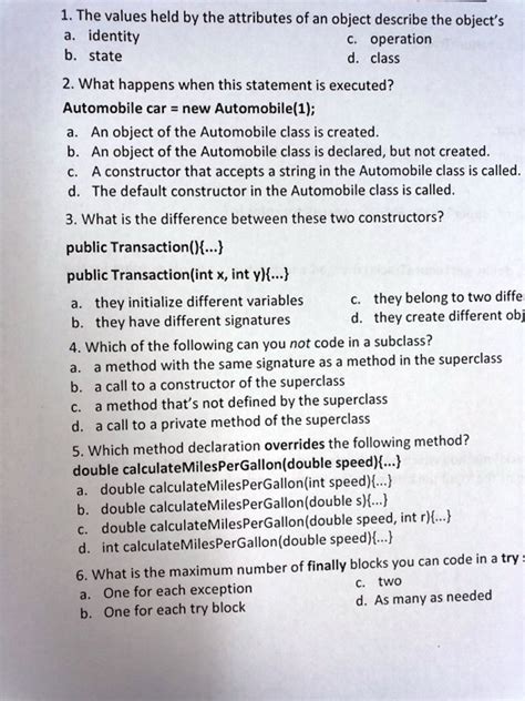 Solved 1the Values Held By The Attributes Of An Object Describe The Objects Aidentity C
