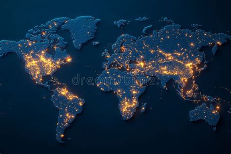 World Map With Glowing Lights Stock Image Image Of Visualization Glowing 349384777