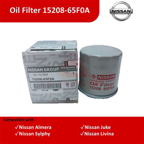 Oil Filter (15208-65F0A) for Nissan Almera / Juke / Sylphy / Livina ...