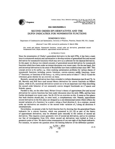 Pdf Second Order Epi Derivatives And The Dupin Indicatrix For Nonsmooth Functions