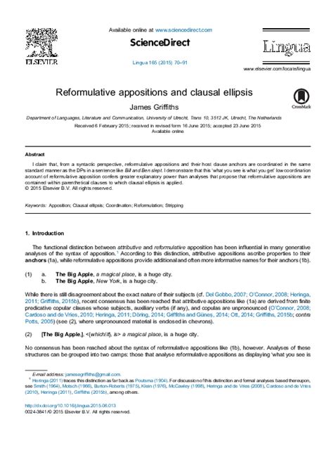 Pdf Reformulative Appositions And Clausal Ellipsis