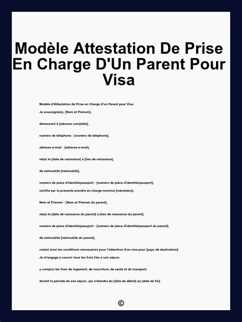 Modèle Attestation De Prise En Charge D Un Parent Pour Visa