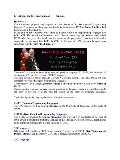 unit1 history of c pdf c programming language reserved word