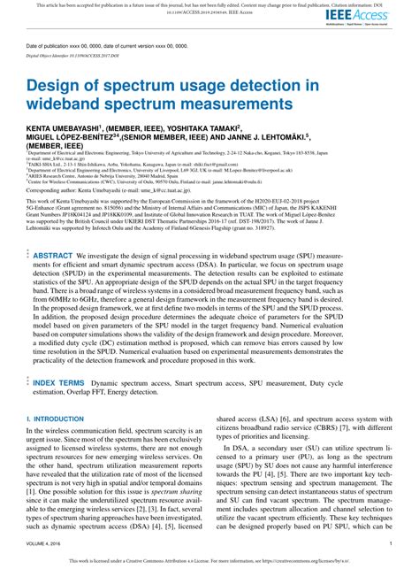 Pdf Design Of Spectrum Usage Detection In Wideband Spectrum Measurements