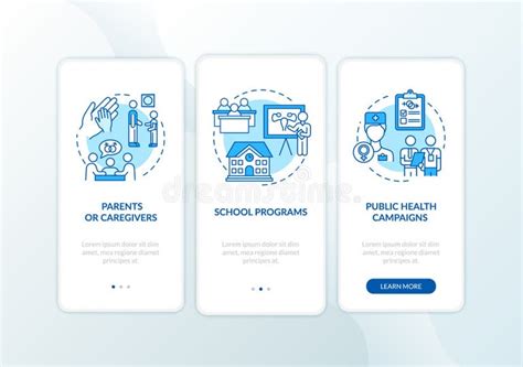 School Sex Education Blue Onboarding Mobile App Page Screen With Concepts Stock Vector