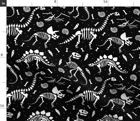 Dinosaur Fossil Pattern In Black Fabric Spoonflower
