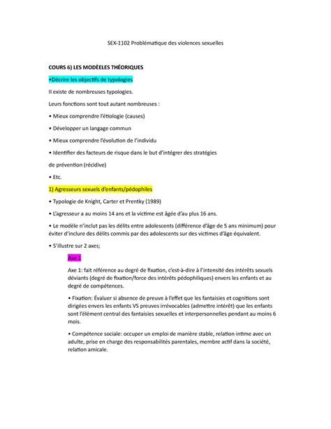 Sex 1102 Cours 6 Sex 1102 Problématique Des Violences Sexuelles Cours 6 Les ModÈeles