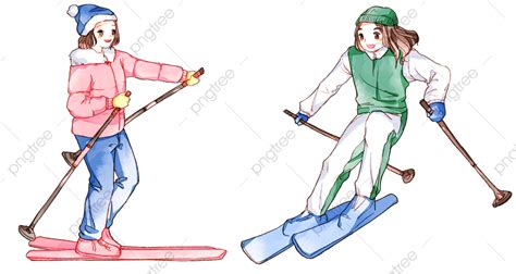 스키 타는 사람 일러스트 눈 손으로 그린 수채화 스키 Png 일러스트 및 Psd 이미지 무료 다운로드 Pngtree