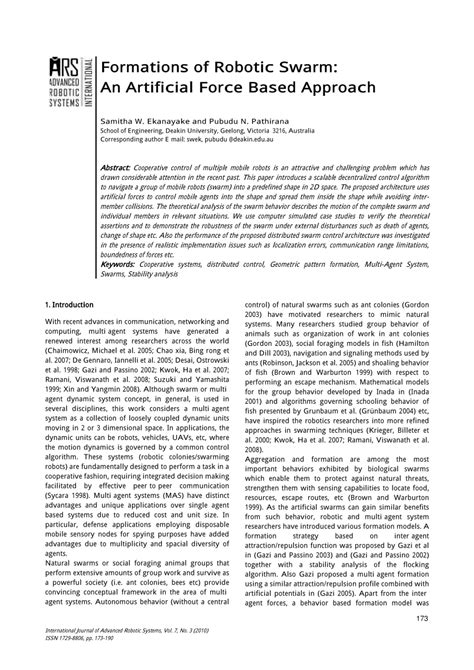 Pdf Formations Of Robotic Swarm An Artificial Force Based Approach