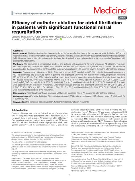 Pdf Efficacy Of Catheter Ablation For Atrial Fibrillation In Patients With Significant