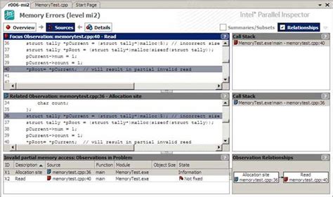 Intel Parallel Inspector поиск ошибок доступа к памяти