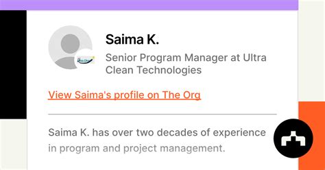 Saima K Senior Program Manager At Ultra Clean Technologies The Org