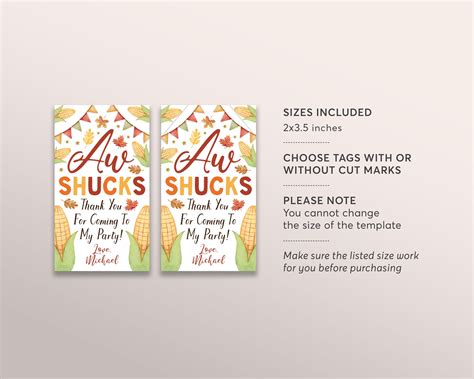 Corn Birthday Favor Tags Editable Template Aw Shucks Corn Field Fall