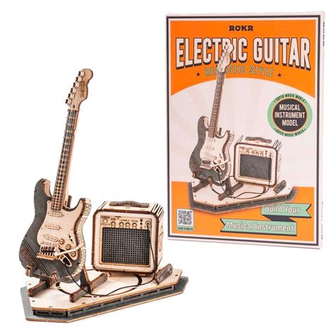Robotime Rokr Electric Guitar 3d Wooden Model Kit Jadlam Toys