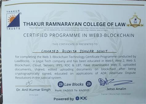 Completed Web3 Blockchain Technology Programme By Lawblocks Ruchita