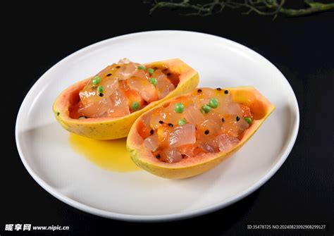 百花果酿木瓜摄影图传统美食餐饮美食摄影图库昵图网