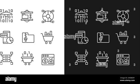 Data Mining Processes Linear Pixel Perfect Icons Set For Dark And Light