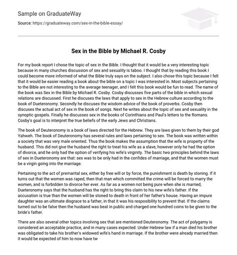 Sex In The Bible By Michael R Cosby Essay Example GraduateWay