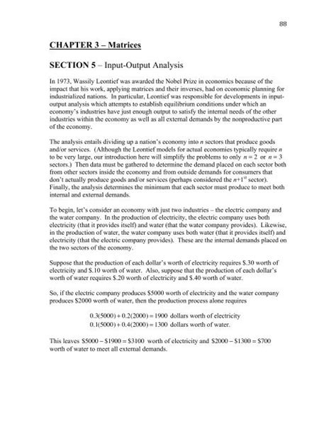 Chapter 3 â Matrices Section 5 â Input Output Analysis