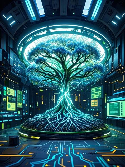 Digital Tree With Roots Resembling Circuit Lines Representing The