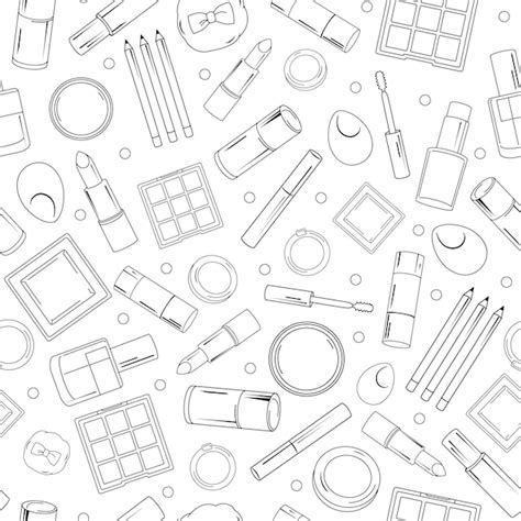 Seamless Pattern With Hand Drawn Outline Makeup Element Background With Cosmetic For Design