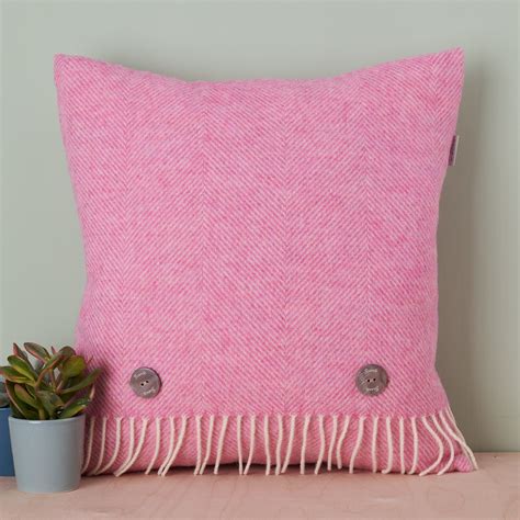 Bronte By Moon Pale Pink Herringbone Shetland Wool Cushion