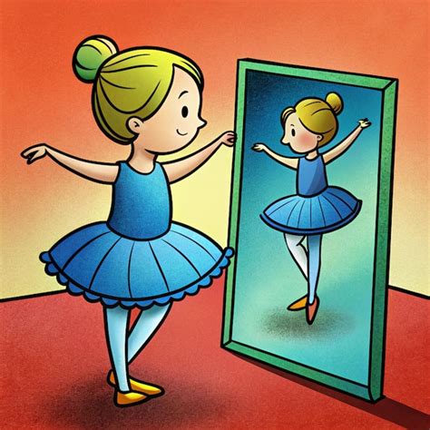 A Cartoon Of A Girl Standing In Front Of A Mirror Premium Ai Generated Image