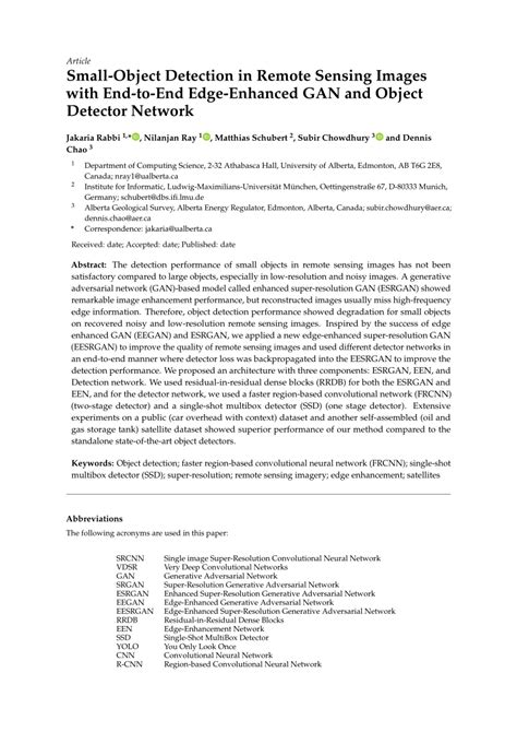 PDF Small Object Detection In Remote Sensing Images With End To End Edge Enhanced GAN And