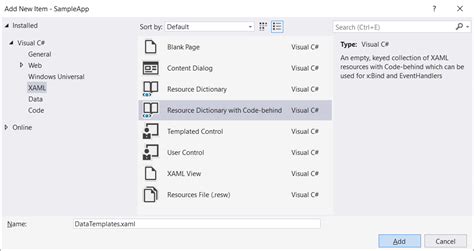 Proposal Itemtemplate For A Resourcedictionary With A Code Behind