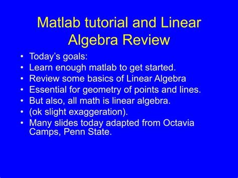 Matlab Tutorial And Linear Algebra Reviewppt