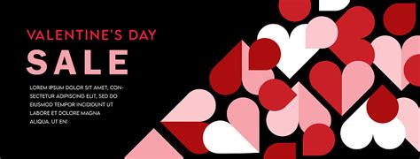 발렌타인 데이 벡터 배너 템플릿 및 할인 특별 행사 2월 홀리데이 숍 프로모션을 위한 기하학적 하트가 있는 빨간색과 분홍색의 다채로운 기하학적 배경 2월에 대한 스톡 벡터