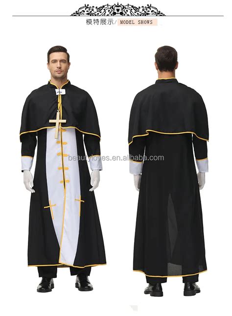 Medieval Priest Costume For Men Catholic Church Soutane Robe For